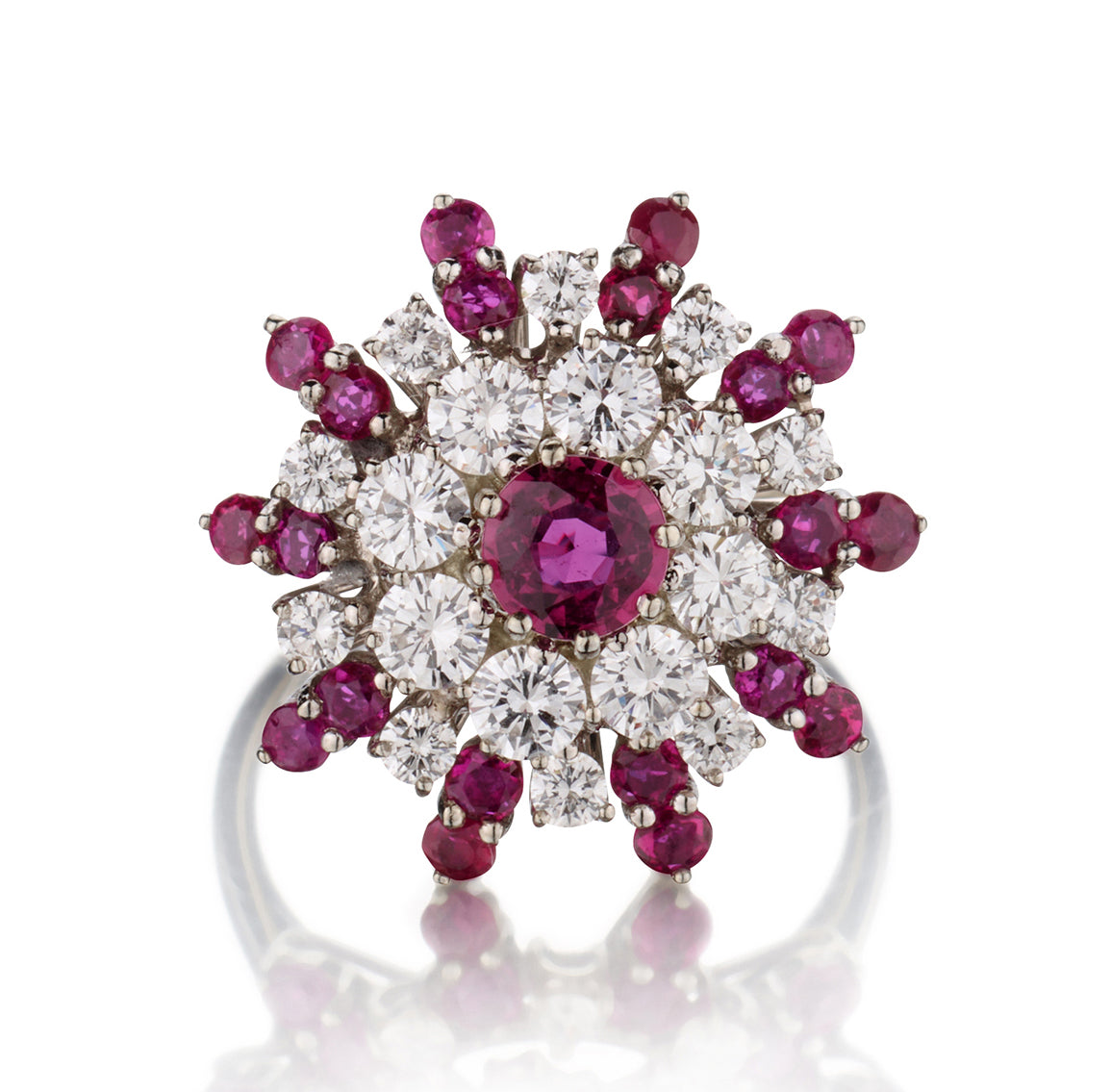 18kt White Gold Ruby and Diamond Cluster Ring. – Van Rijk