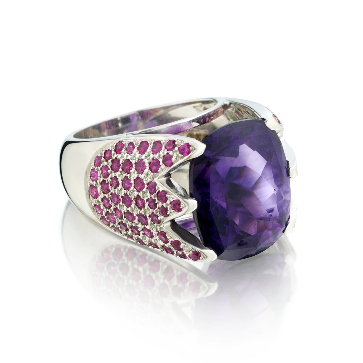 18kt White Gold Amethyst and Ruby Ring. – Van Rijk