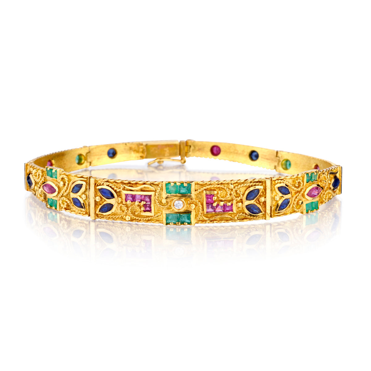 18kt Yellow Gold Ruby, Emerald, Blue Sapphire and Diamond Bracelet – Van Rijk