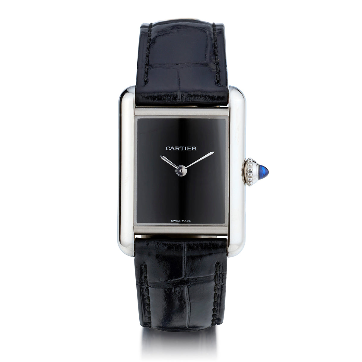 Ladies Stainless Steel Cartier Tank Black Dial. Ref: WSTA0071. Full Se ...