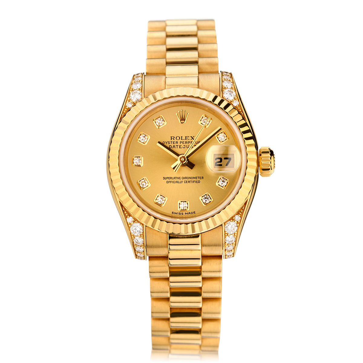 Rolex Ladies 18k Yellow Gold Diamond Dial and Diamond Lugs. Factory. R ...