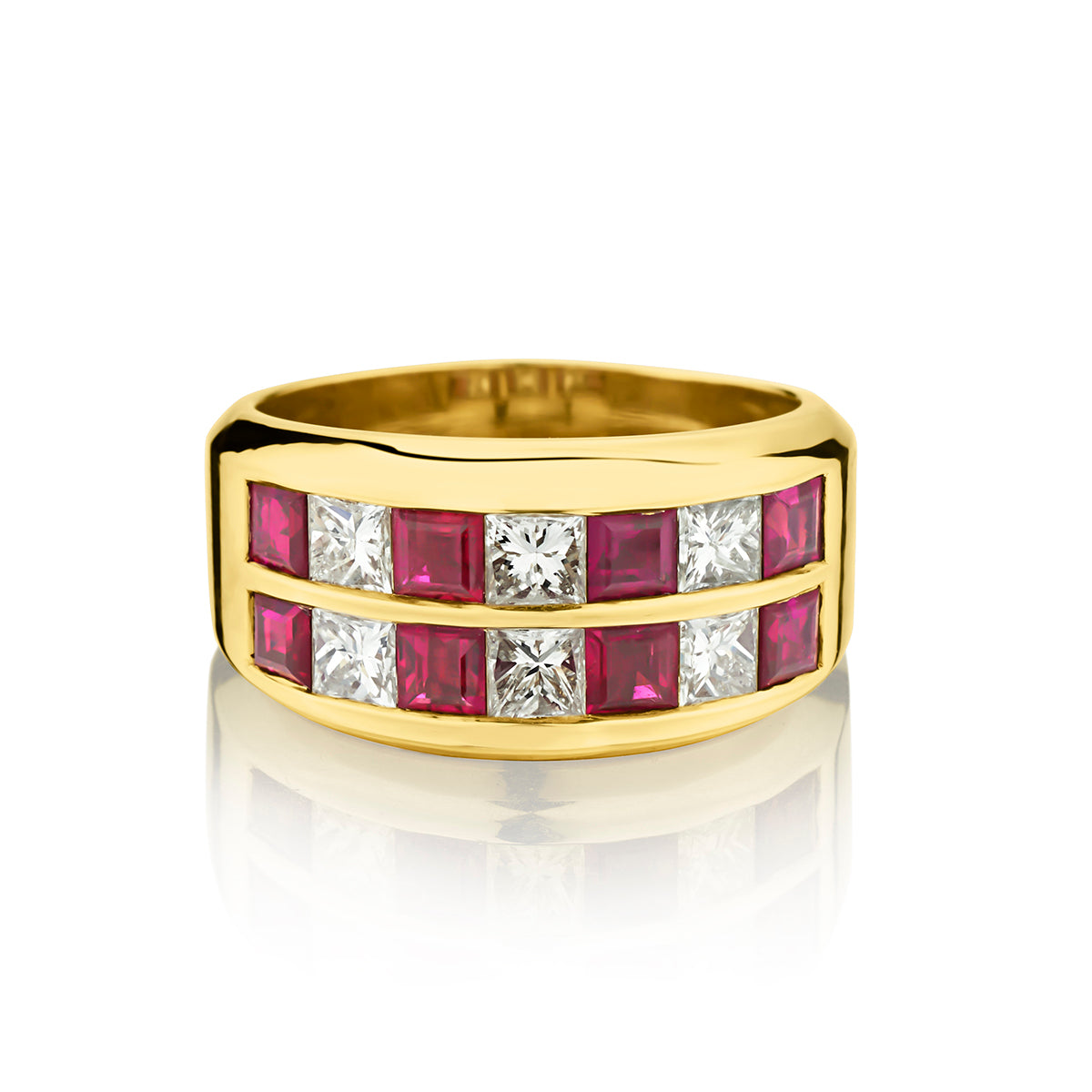Ruby and Diamond Checkerboard Ruby and Diamond Ring set in 18kt Yellow ...