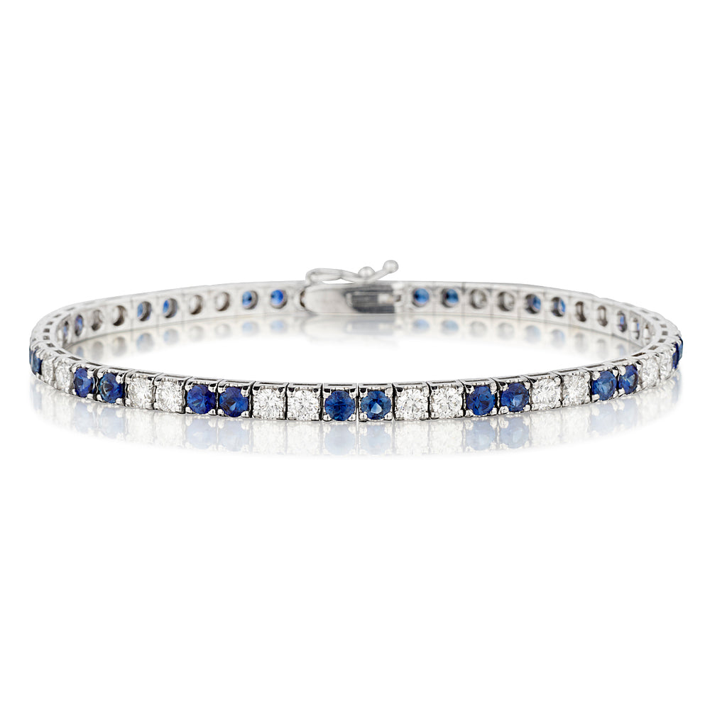 Ladies 14kt White Gold Blue Sapphire and Diamond Tennis Bracelet – Van Rijk