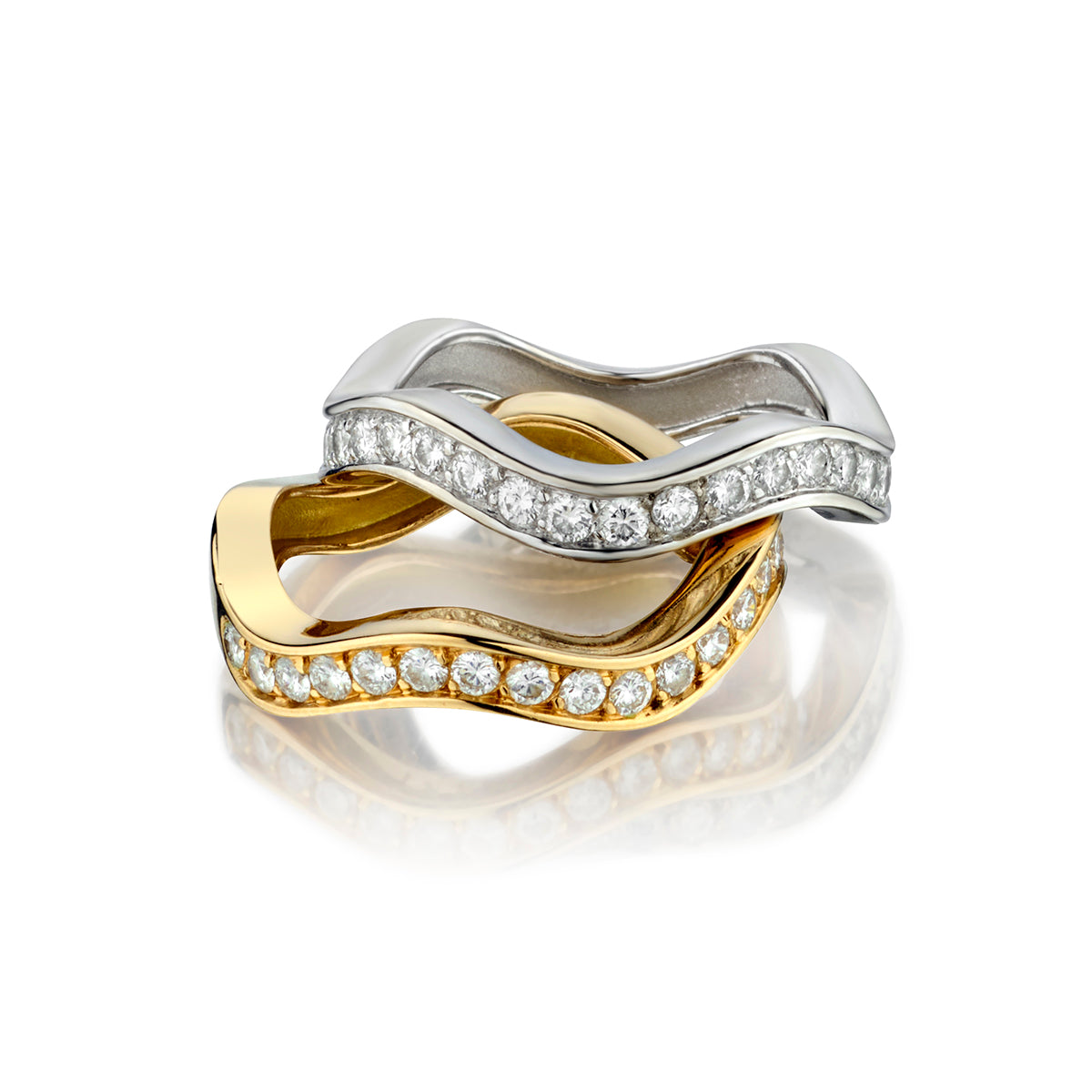 Cartier 18kt Two Tone Neptune Stackable Wave Diamond Ring Set. – Van Rijk