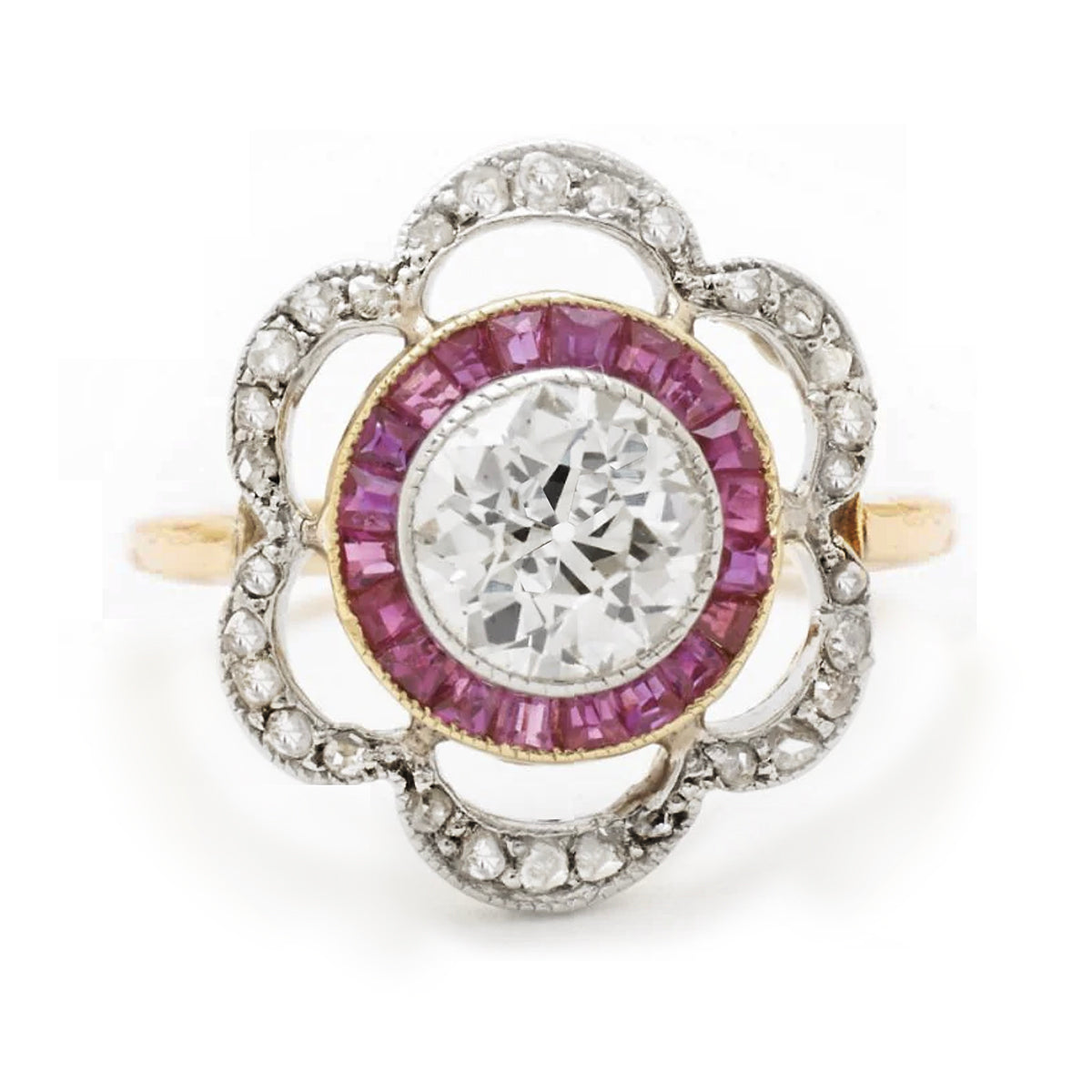 Vintage Edwardian European Cut Diamond & Ruby Flower Ring – Van Rijk