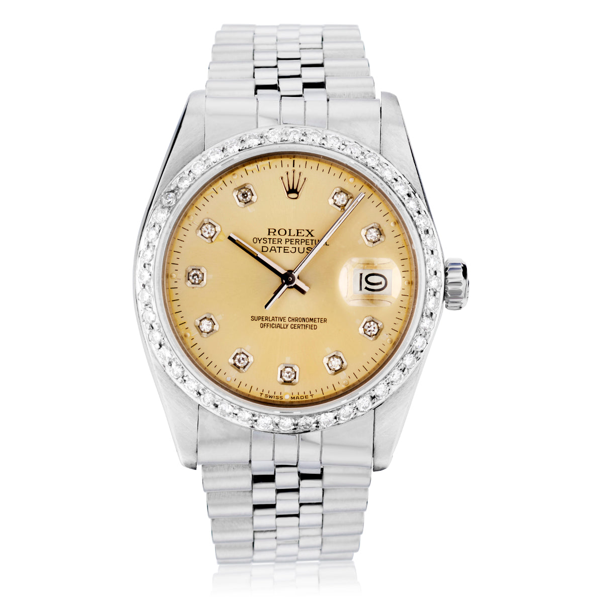 Mens Rolex Oyster Perpetual Datejust Diamond Dial And Bezel 36MM Watch ...