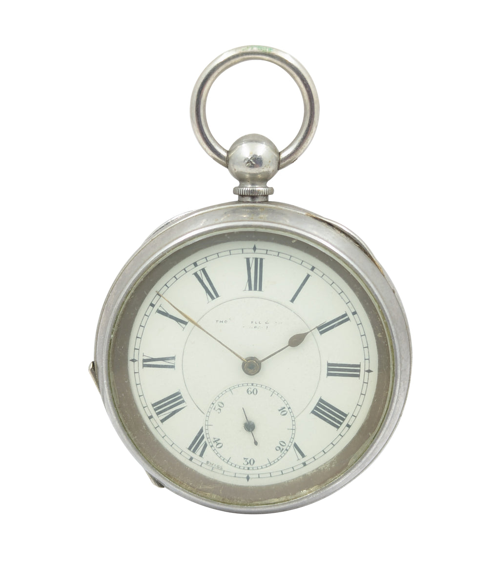 Sterling Silver Large Pocket Watch. Roman Numerals. Thomas Russel and ...