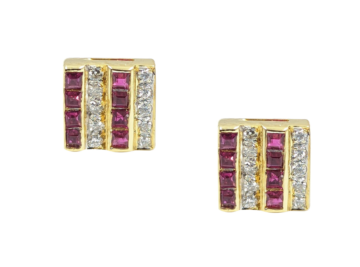 18kt Yellow Gold Ruby and Diamond Stud Earings – Van Rijk