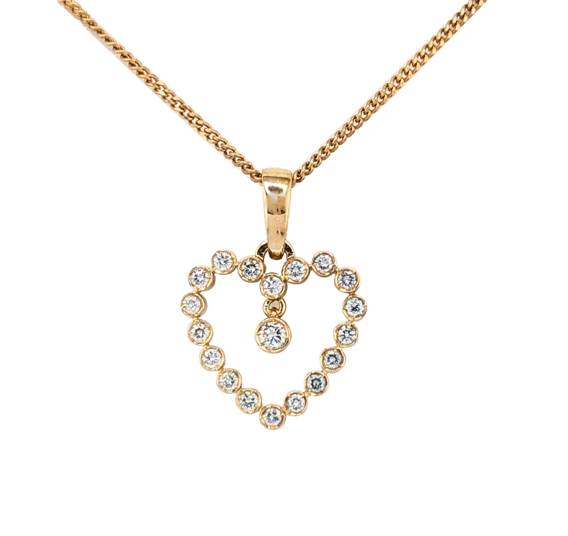 18kt Yellow Gold Heart Shape Diamond Pendant on a chain – Van Rijk