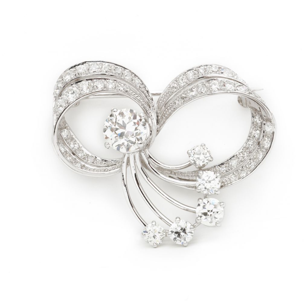 Art-Deco Old-European Cut Diamond Bow Brooch – Van Rijk