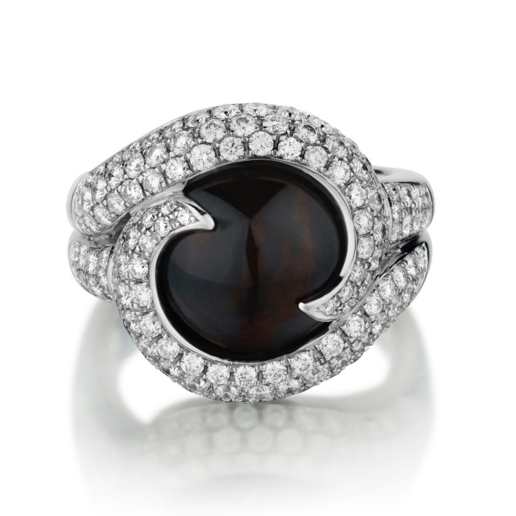 Cabochon Cut Onyx & Brilliant Cut Diamond Platinum Ring – Van Rijk