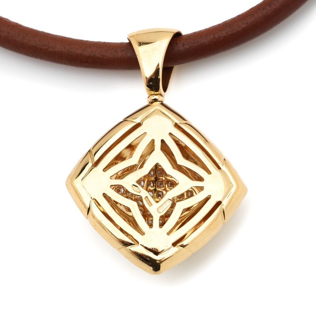 Bvlgari Yellow Gold Diamond Pyramid Pendant Cord Necklace – Van Rijk