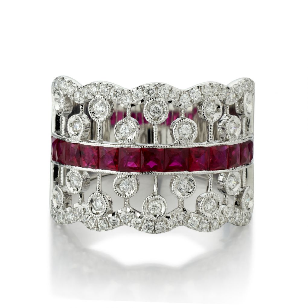 14KT White Gold Ruby And Diamond Wide Open-Work Ring – Van Rijk