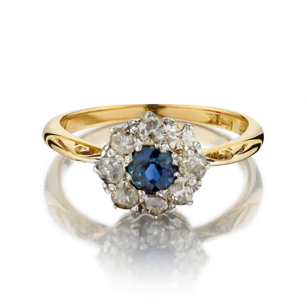 Vintage Blue Zircon And Old-Mine Cut Diamond Cluster Ring – Van Rijk