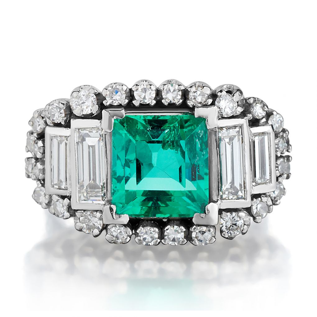 Royal De Versailles Green Emerald, Baguette And Brilliant Cut Diamond ...