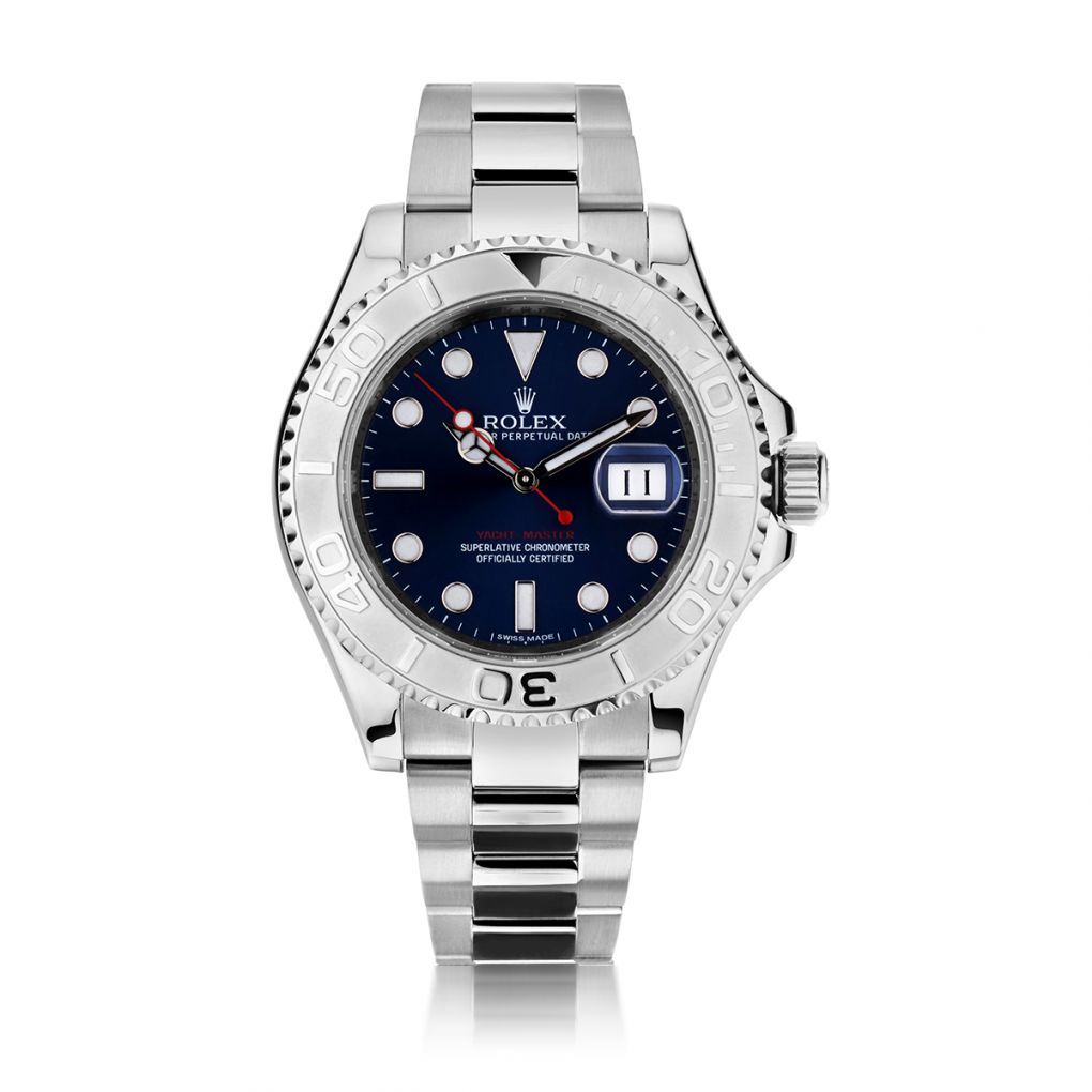 Rolex Oyster Perpetual Yachtmaster S/S ANd Platinum Blue Dial Watch ...