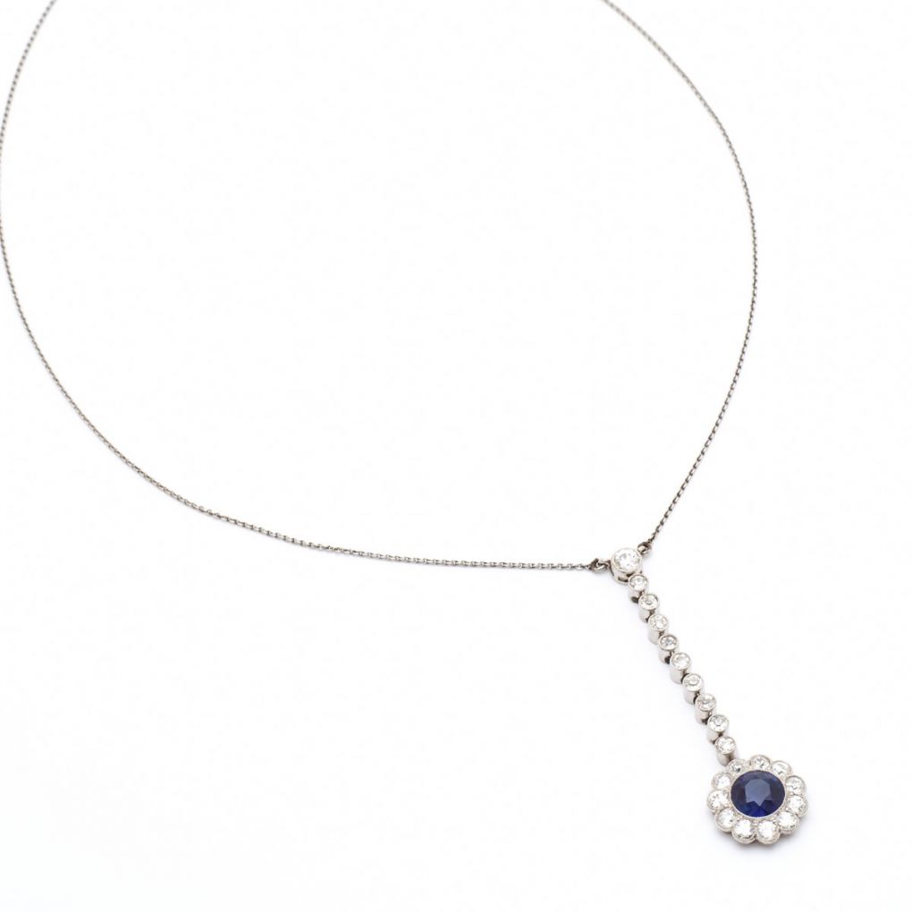 Art Deco 1.50 Carat Sapphire & Diamond Drop Platinum Pendant – Van Rijk