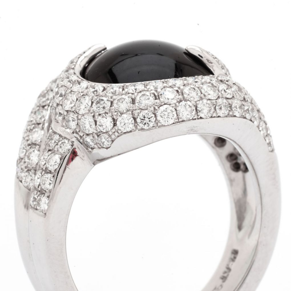 Cabochon Cut Onyx & Brilliant Cut Diamond Platinum Ring – Van Rijk