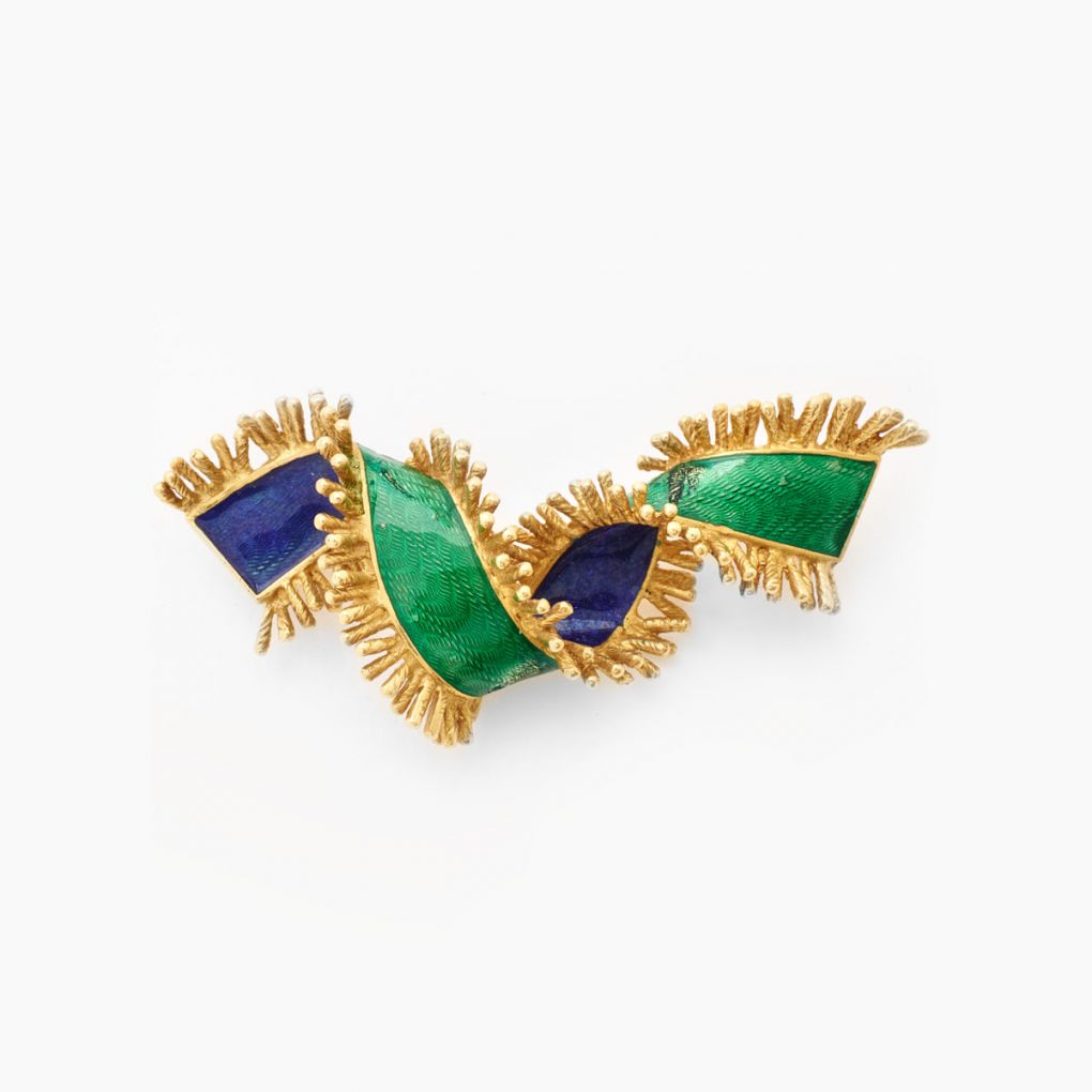Kutchinsky Blue & Green Polychrome Enamel Yellow Gold Brooch – Van Rijk