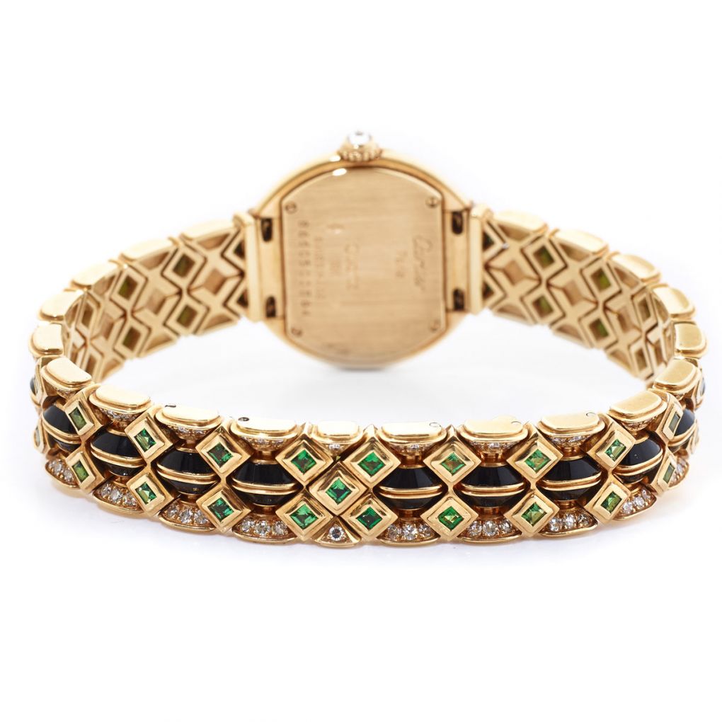 Cartier Ellipse Emerald, Onyx & Diamond Yellow Gold Watch – Van Rijk