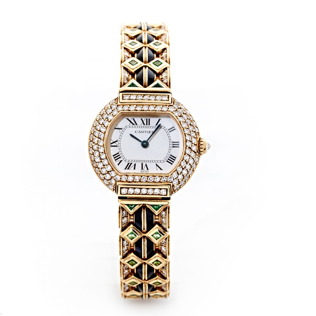 Cartier Ellipse Emerald, Onyx & Diamond Yellow Gold Watch – Van Rijk