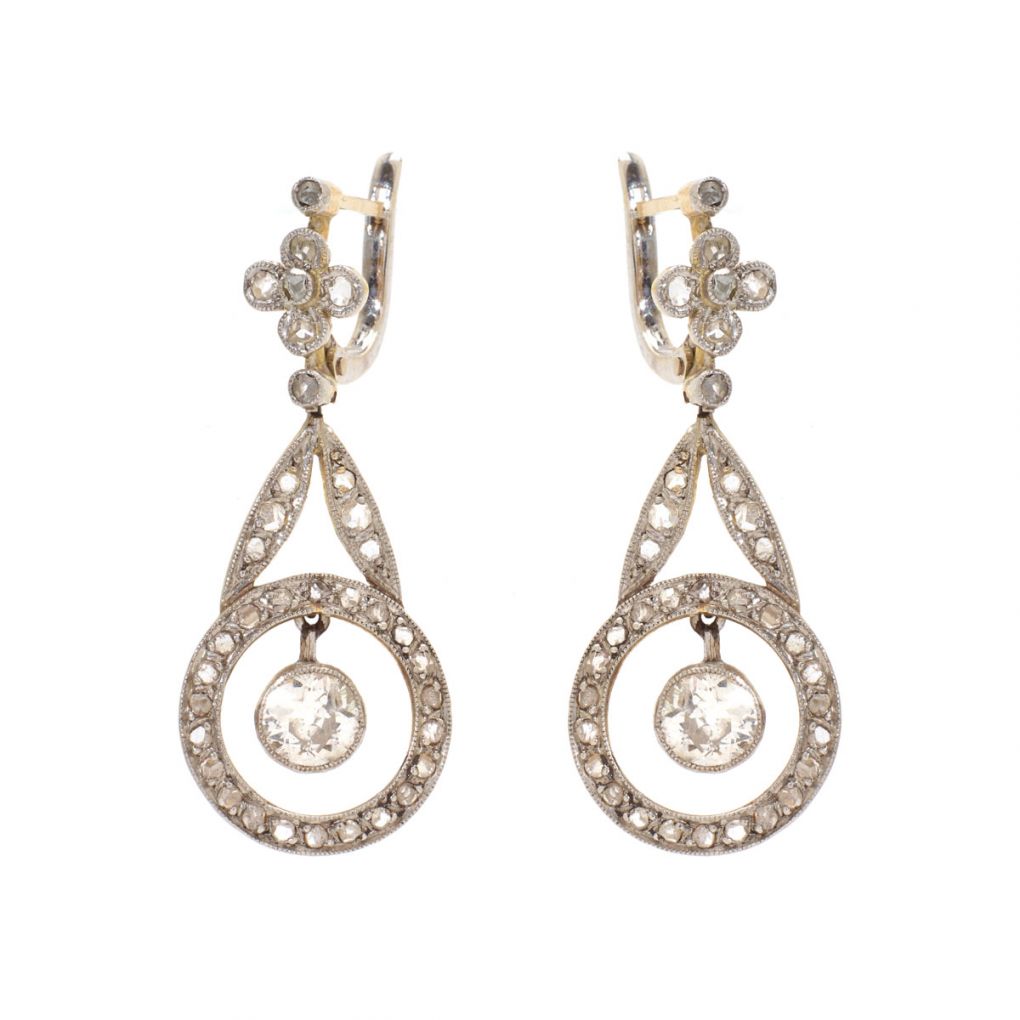 Vintage Edwardian European Cut Diamond Drop Earrings | Van Rijk Estate ...