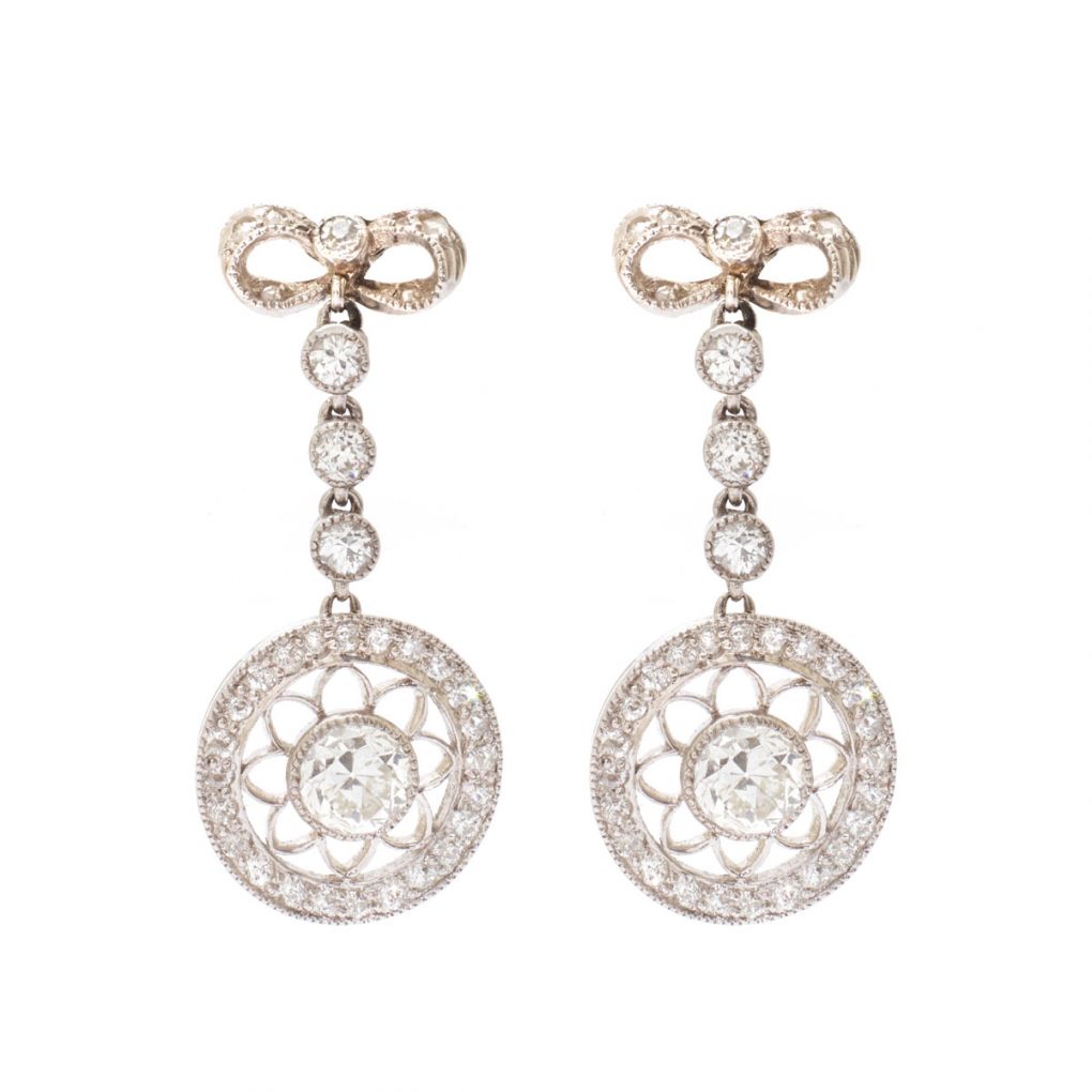 Vintage Edwardian European Cut Diamond Bow Earrings | Van Rijk Estate ...