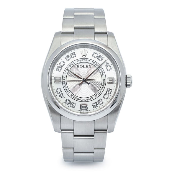 Rolex Oyster Perpetual Silver Concentric Dial Watch – Van Rijk