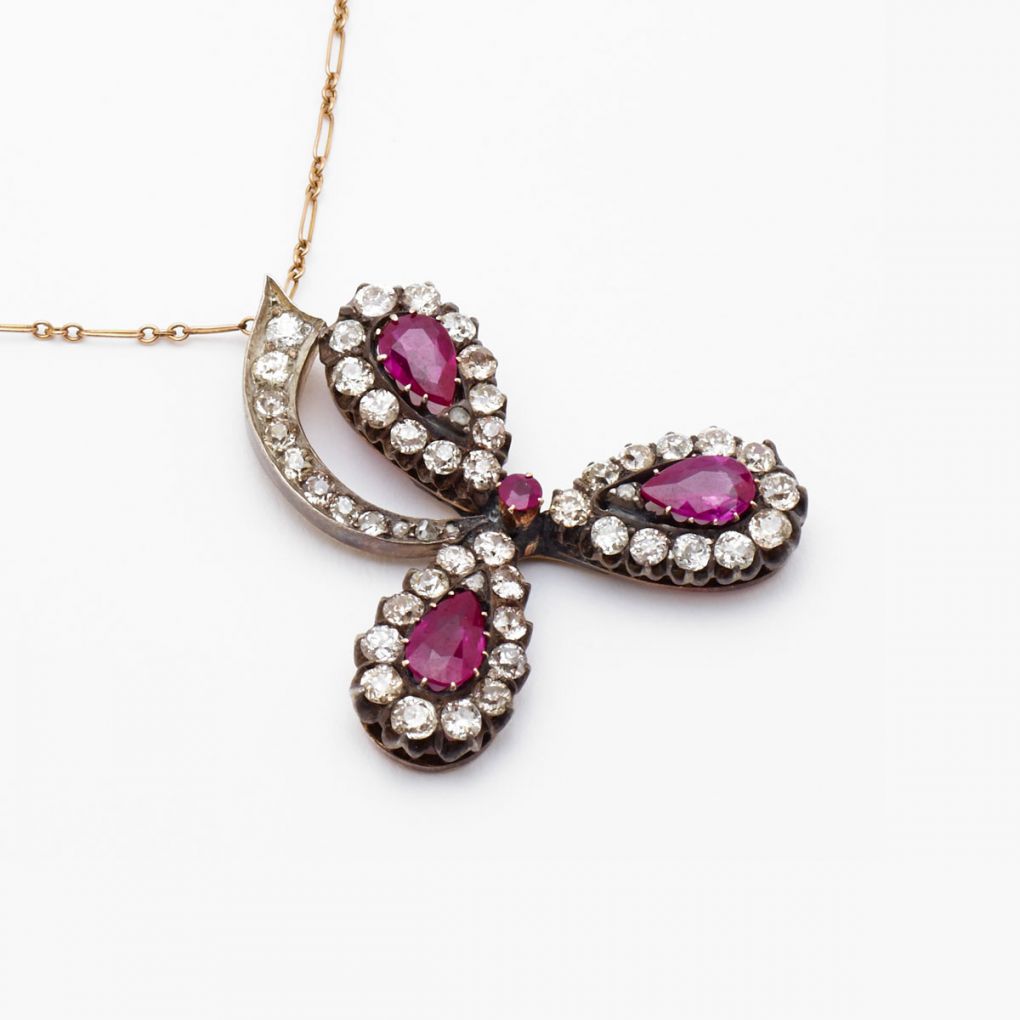Victorian Old-Cut Diamond & Ruby Clover-Leaf Pendant – Van Rijk