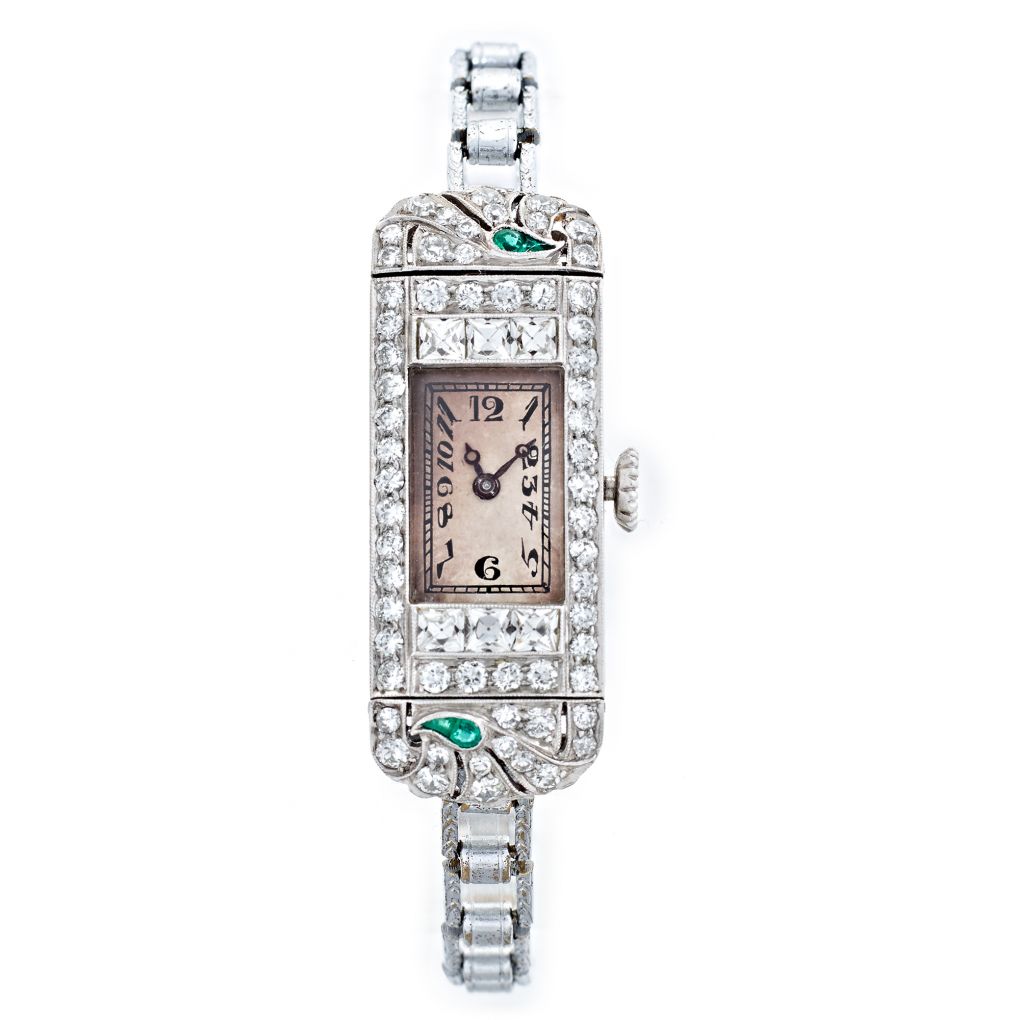 Art Deco Diamond & Green Emerald Bracelet Watch – Van Rijk