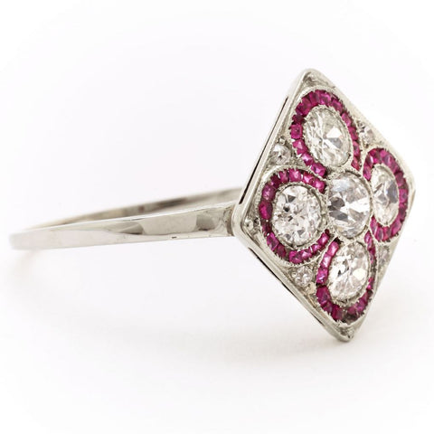Vintage Old European Cut Diamond & Ruby Cluster Ring – Van Rijk