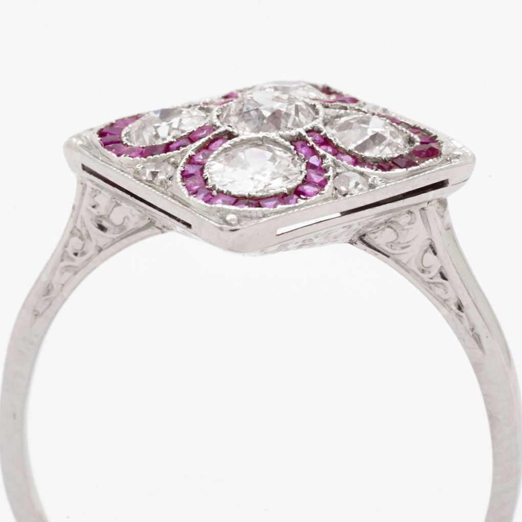 Vintage Old European Cut Diamond & Ruby Cluster Ring – Van Rijk