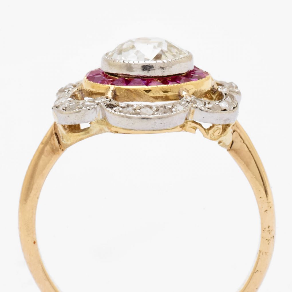 Vintage Edwardian European Cut Diamond & Ruby Flower Ring – Van Rijk