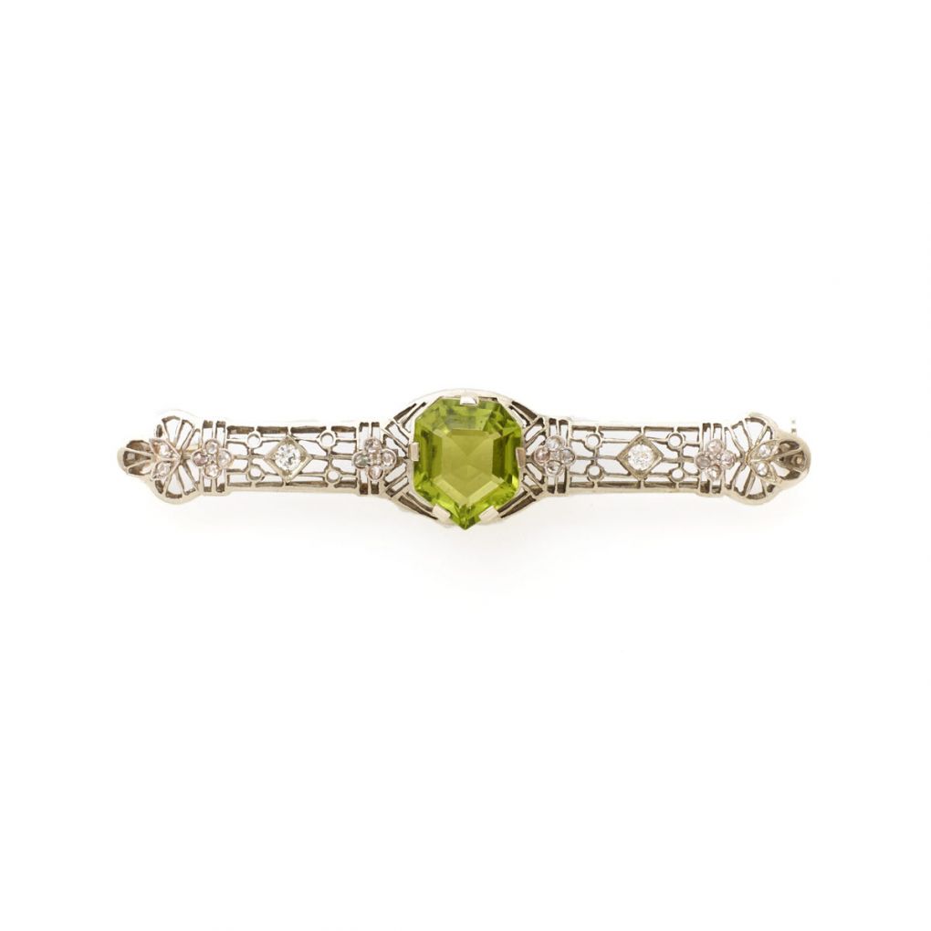 Vintage Edwardian Peridot & Diamond White Gold Brooch – Van Rijk