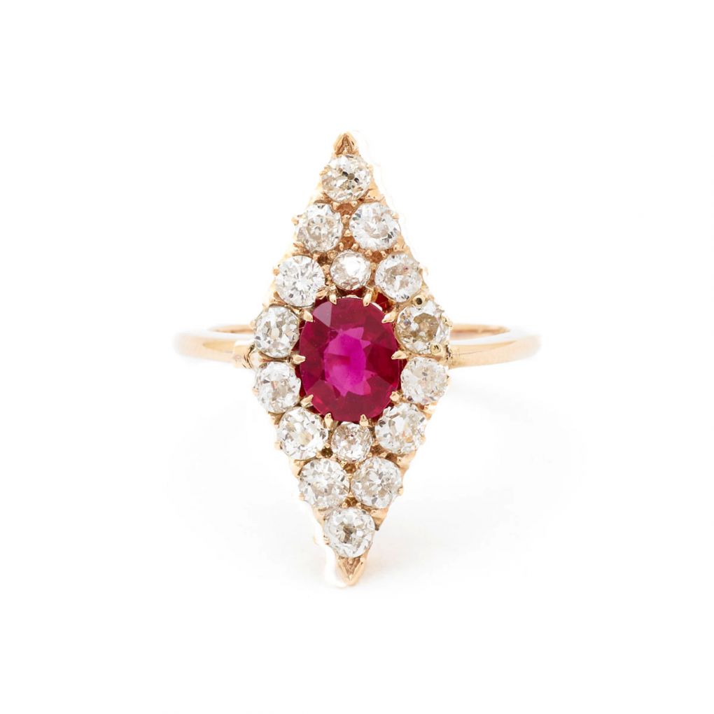 Vintage Oval Shaped Ruby and Old-Mine Cut Diamond Ring – Van Rijk