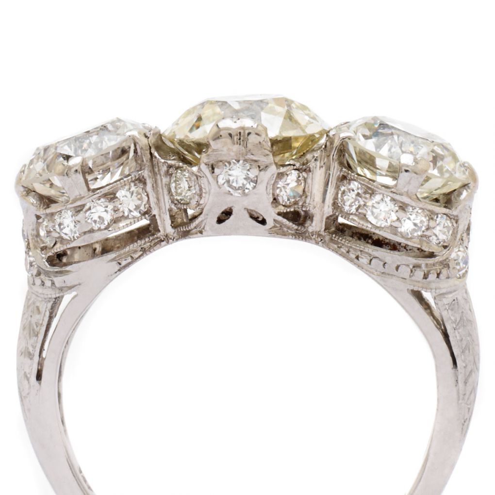 Vintage Three Stone Old-European Cut Diamond Platinum Ring – Van Rijk