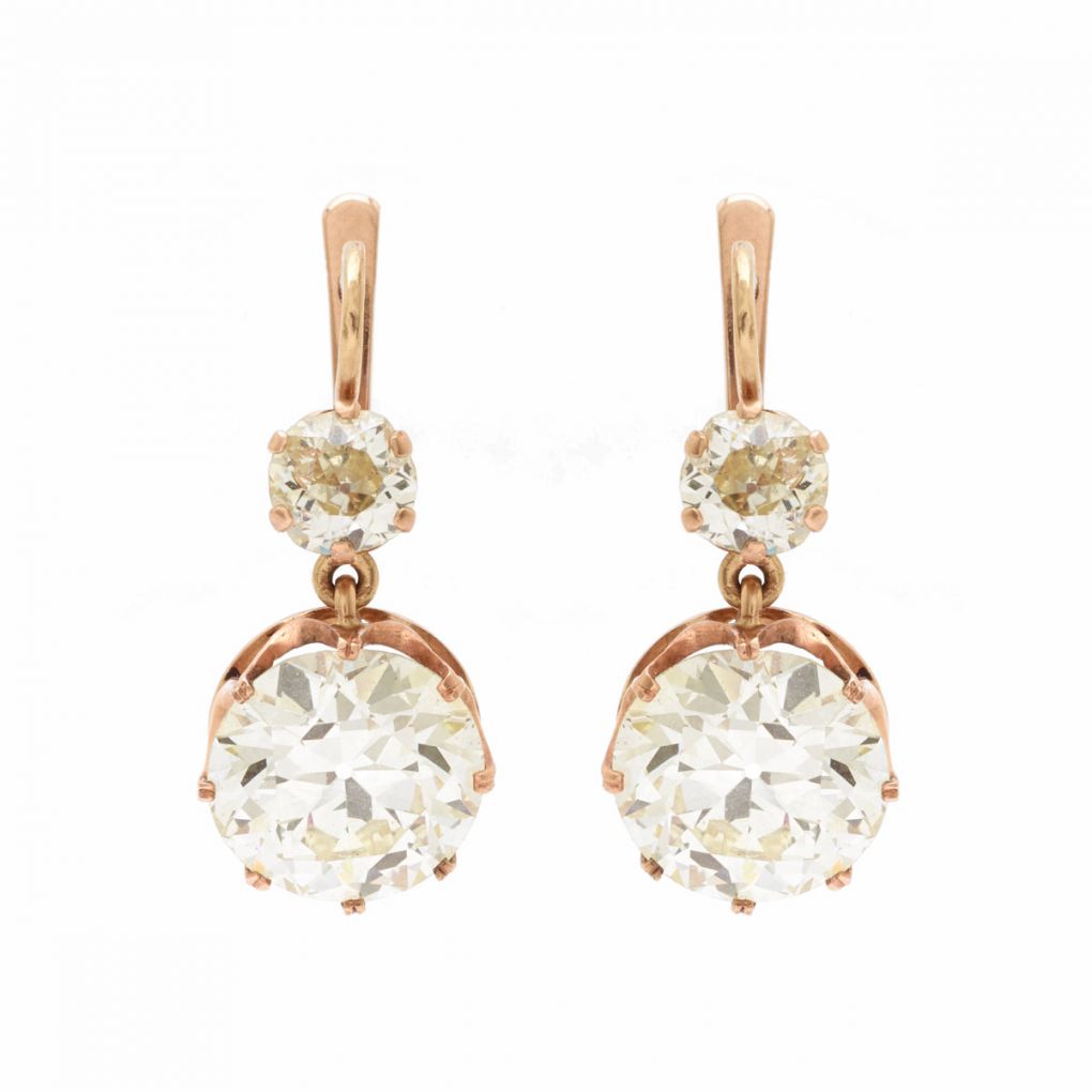 Victorian European Cut Diamond Rose Gold Drop Earrings | Van Rijk ...